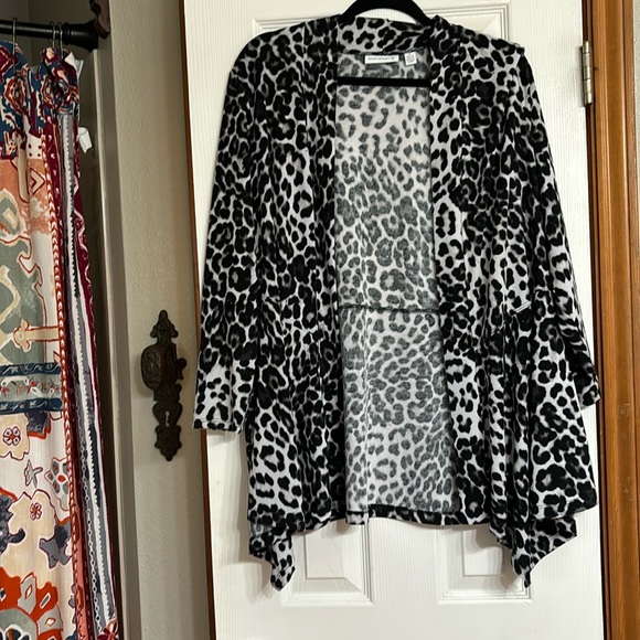 Sweaters | Susan Graver Black Leppard Print Cardigan Figure Flattering ...